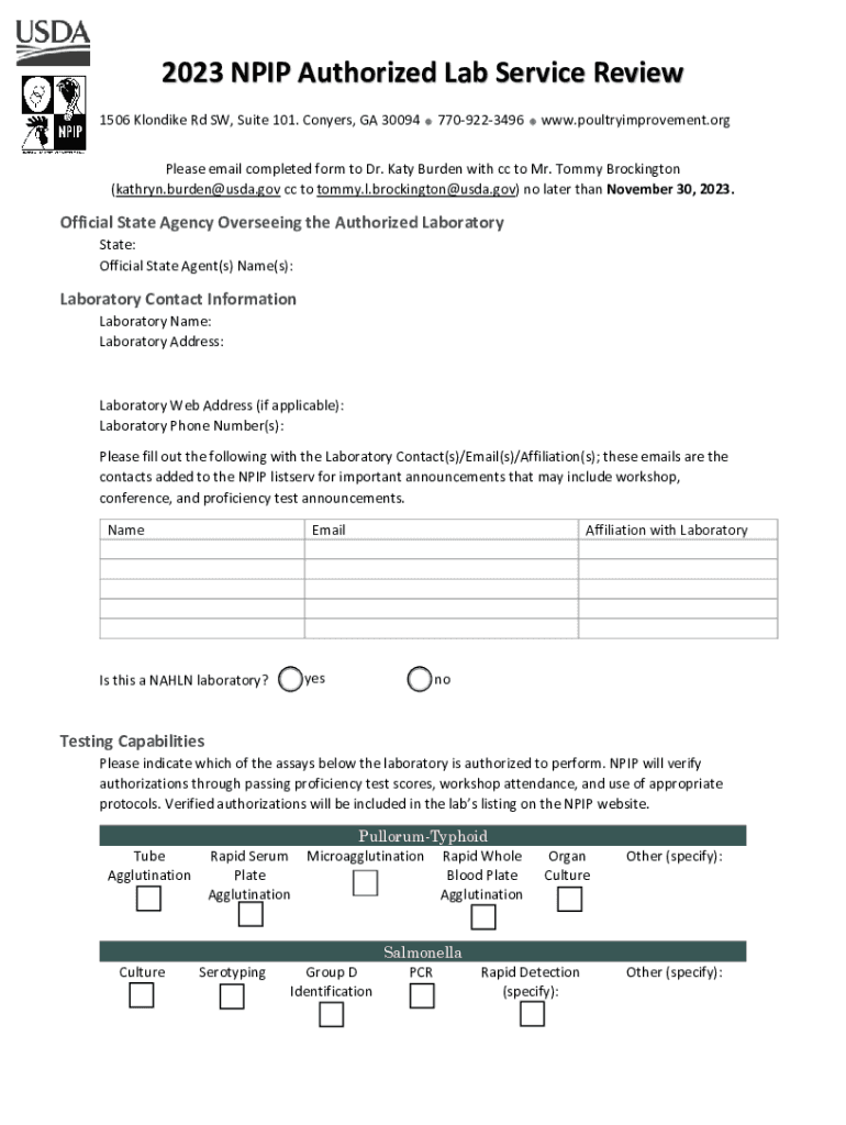 Fillable Online 2020 Service Review for NPIP Authorized Laboratories ...