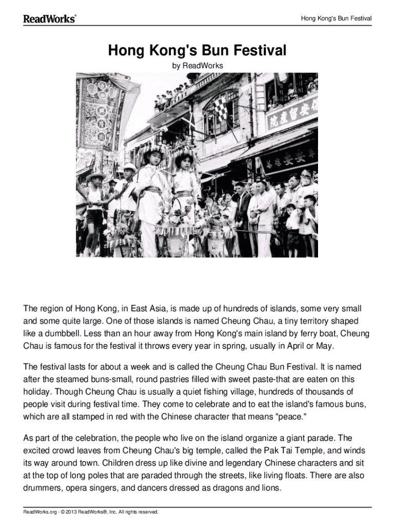 Fillable Online Hong Kong's Bun Festival, Fifth Grade Reading Passage Fax Email Print - pdfFiller