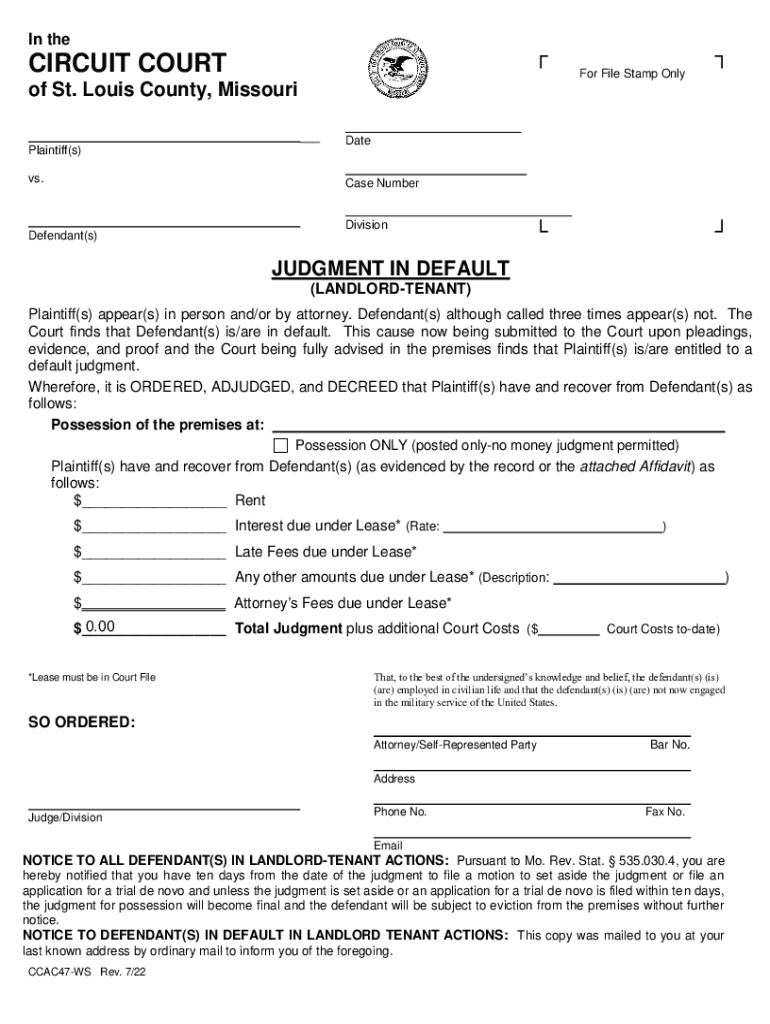Fillable Online Default Judgment (Landlord-Tenant) Actions - St. Louis ...