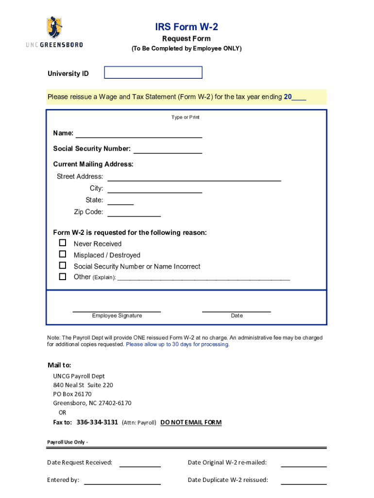 Fillable Online payroll uncg IRS Form W-2 Payroll Fax Email Print - pdfFiller