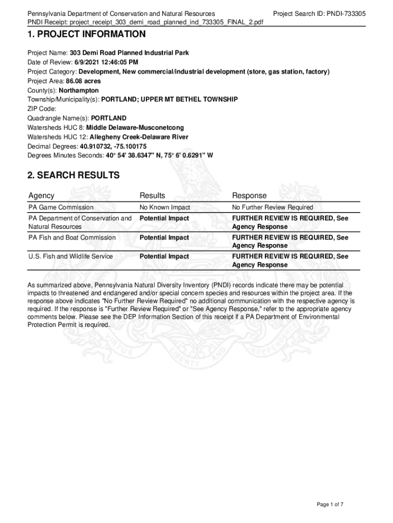 Fillable Online files dep state pa 303 Demi Road Planned Industrial ...