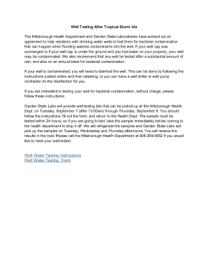 Fillable Online Well Water Testing Instructions Well Water Testing Form ...