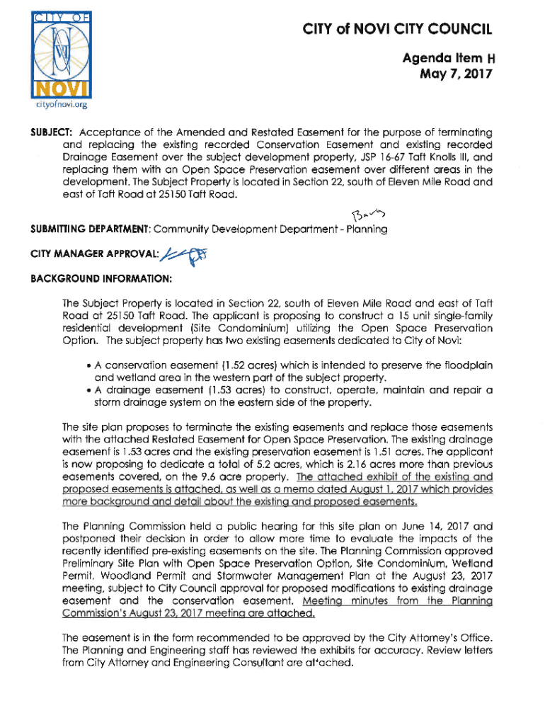 Fillable Online Acceptance of sanitary sewer easement construction Fax ...