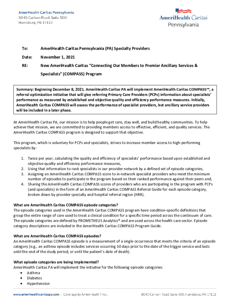 Fillable Online New AmeriHealth Caritas COMPASS Program (Specialists) - Providers - AmeriHealth ...