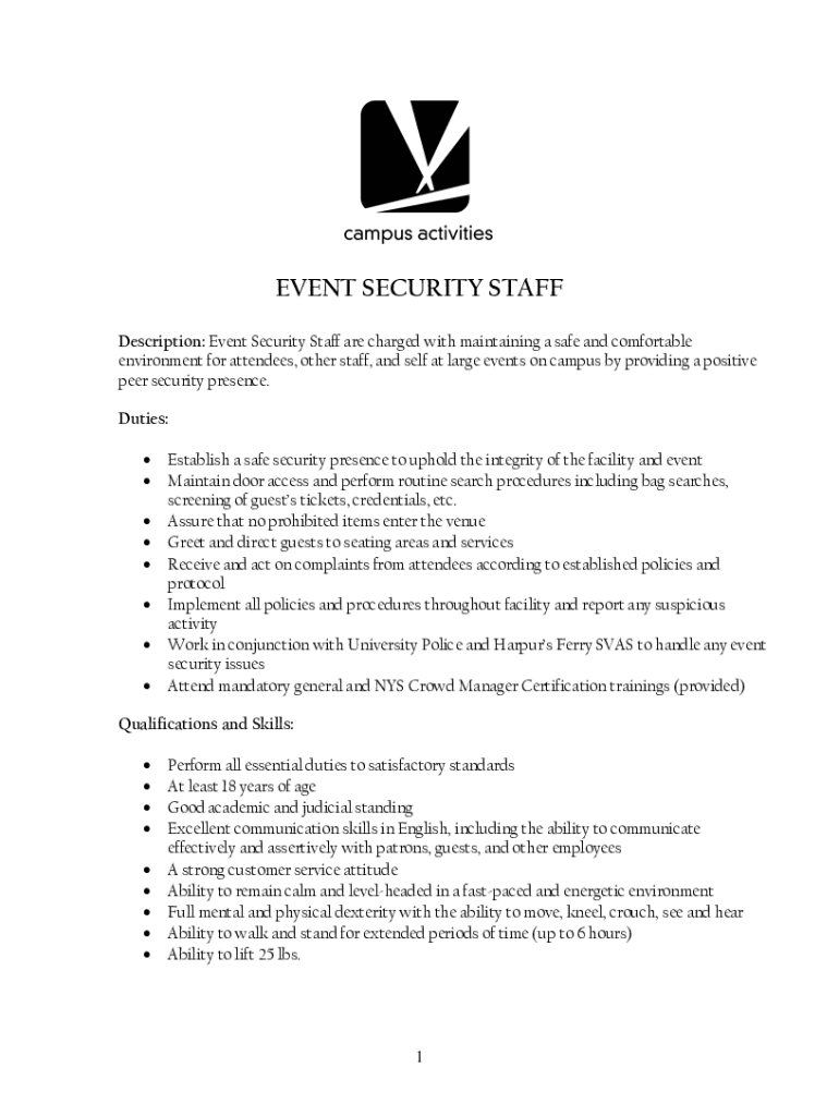 Fillable Online What does an event security guard do? Fax Email Print ...