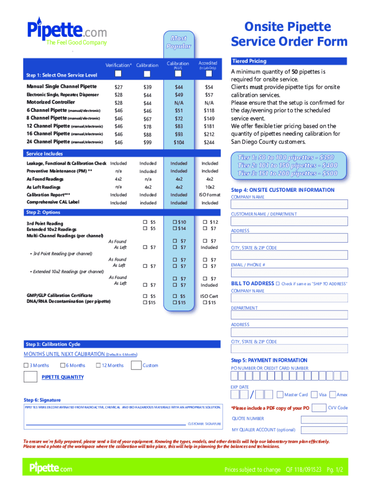 Fillable Online Pipette Calibration Service Form Fax Email Print ...