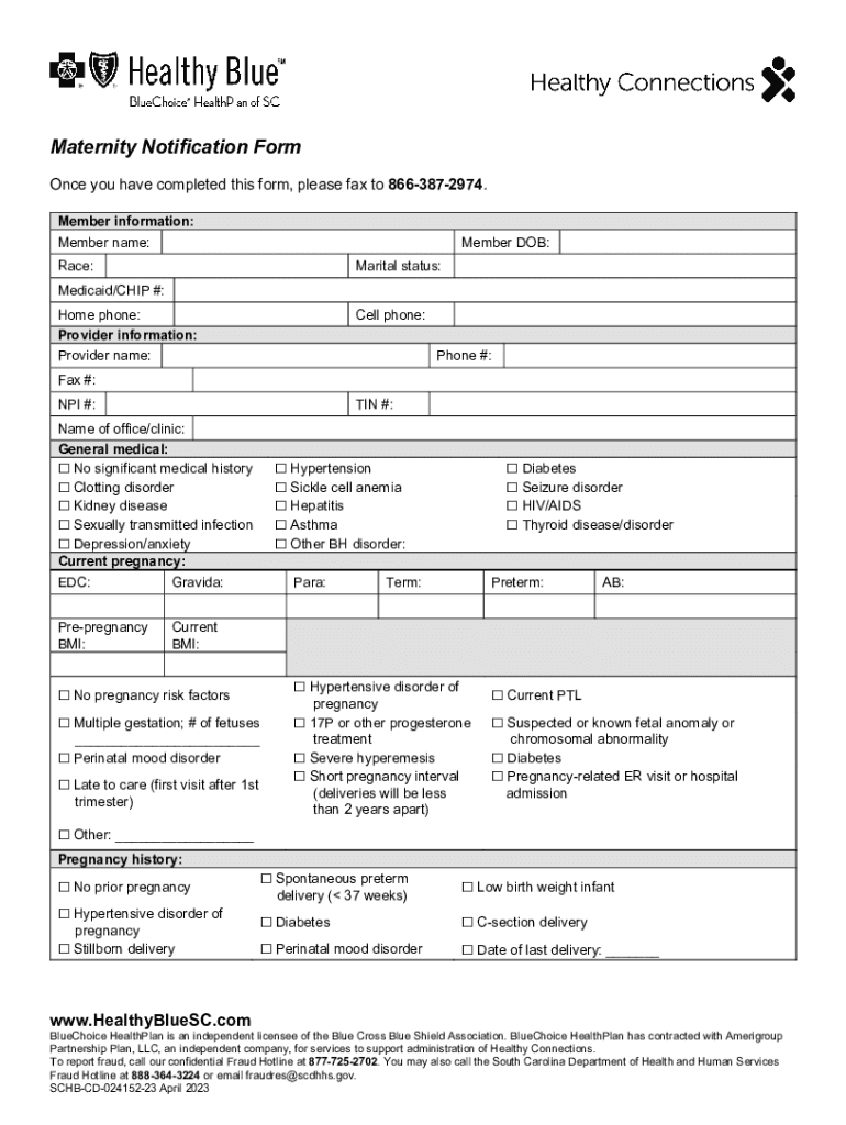 Fillable Online Maternity notification form: Fill out & sign online Fax ...