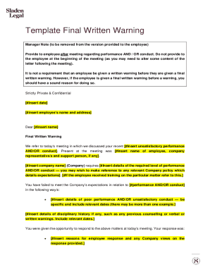 Fillable Online Final Written Warning Template Fax Email Print - pdfFiller