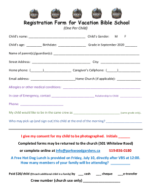Fillable Online Vacation Bible School Form - Fill Online, Printable ...