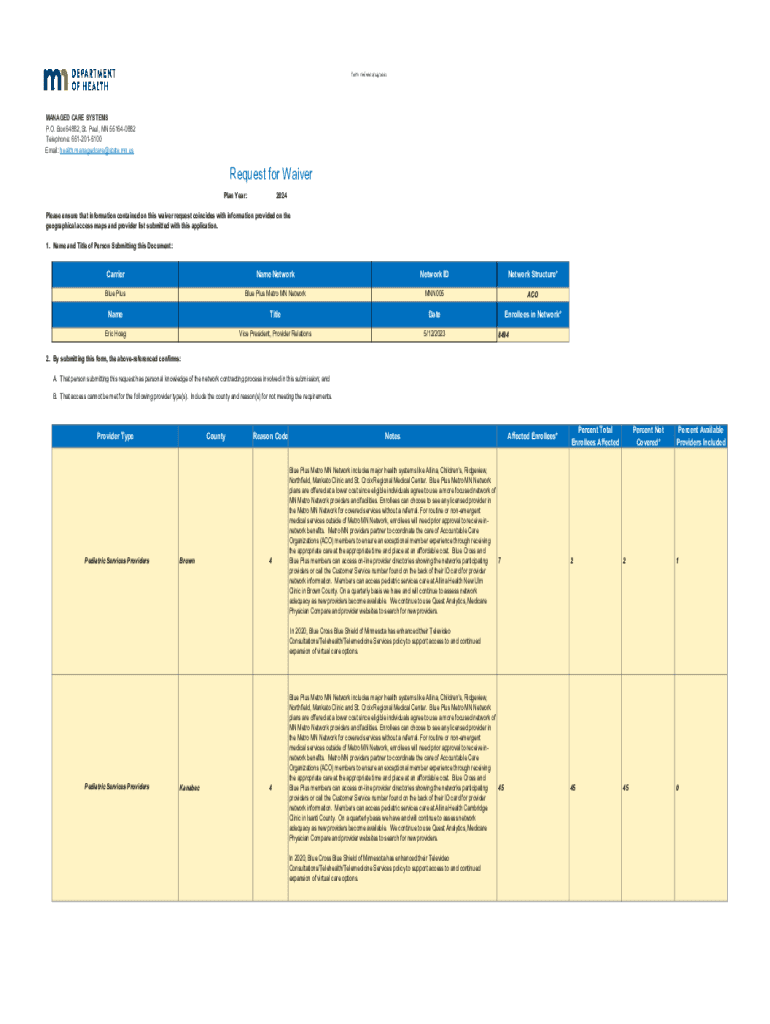 Fillable Online Provider Network Waivers and Service Area Maps Fax Email Print - pdfFiller