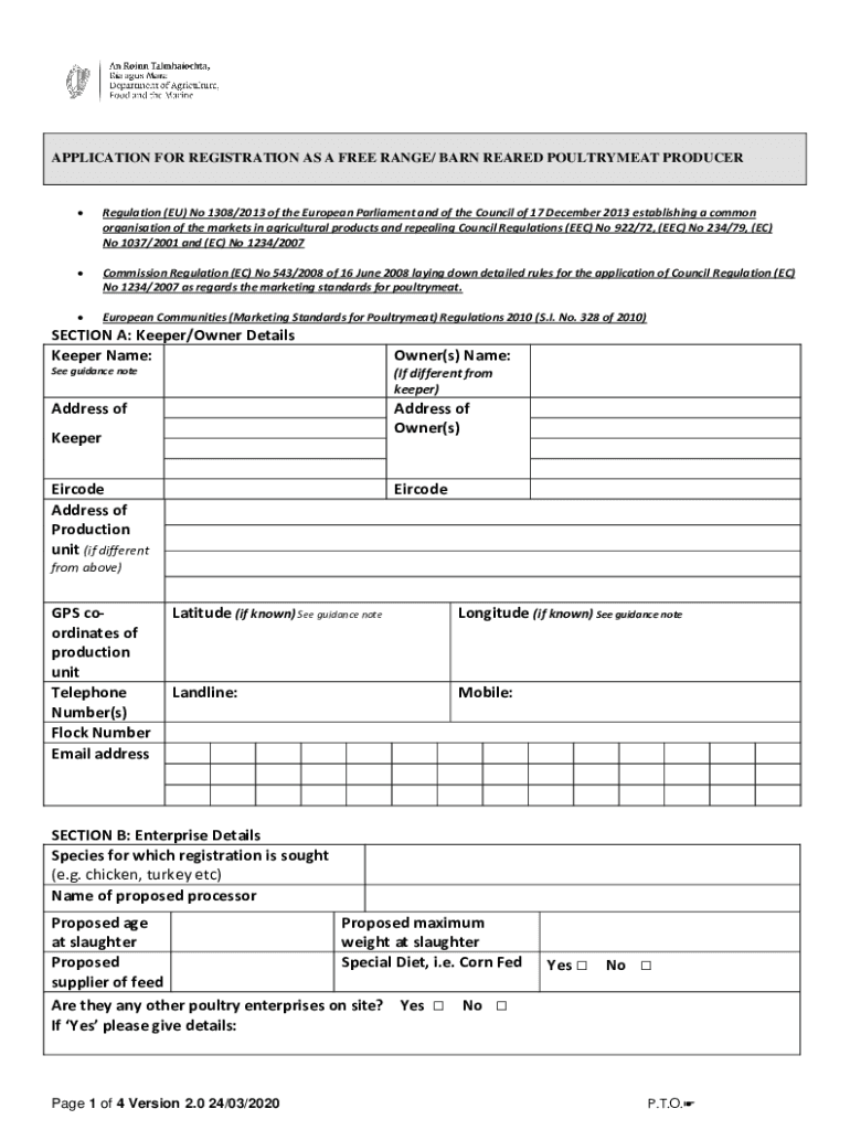 Fillable Online Register as a free range or barn-reared poultry meat ...