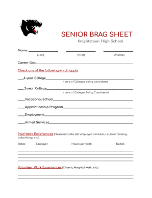 Fillable Online Senior Brag SheetCollege & Career Fax Email Print ...