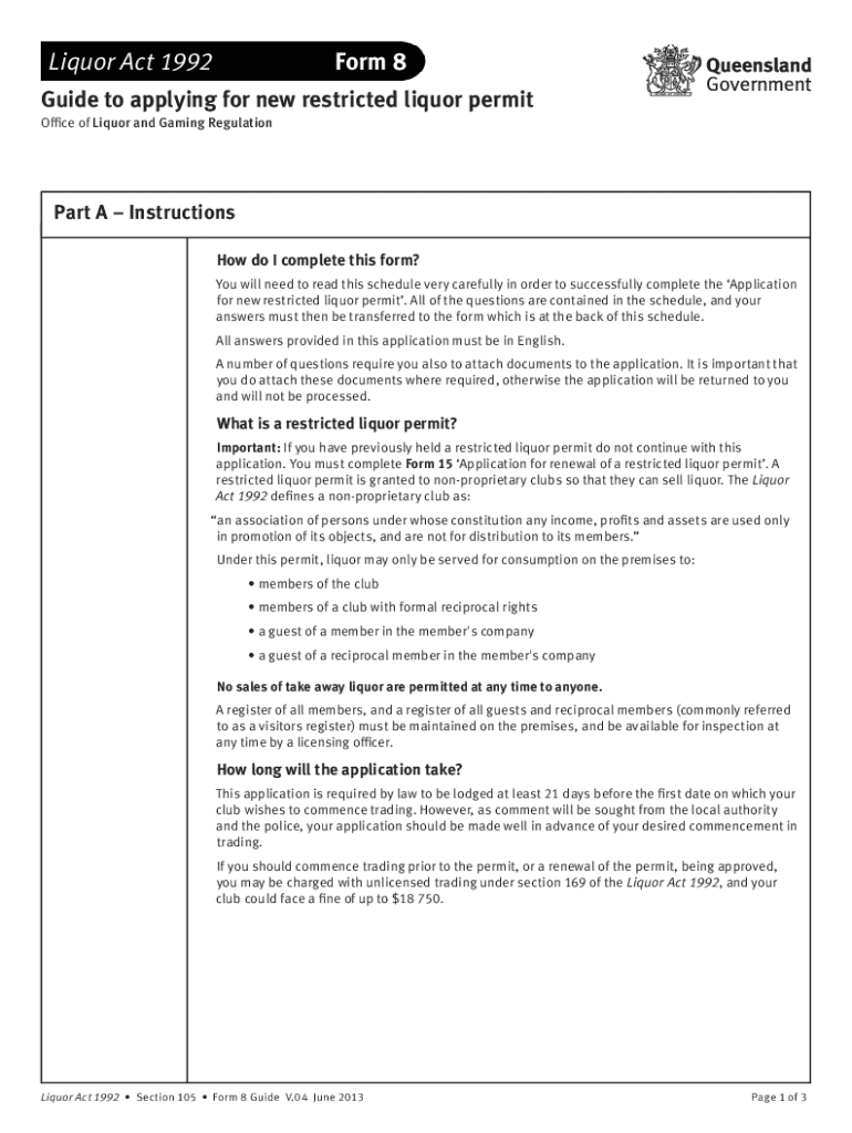 Fillable Online Liquor Licence Form 8 Guide to Completing an ...
