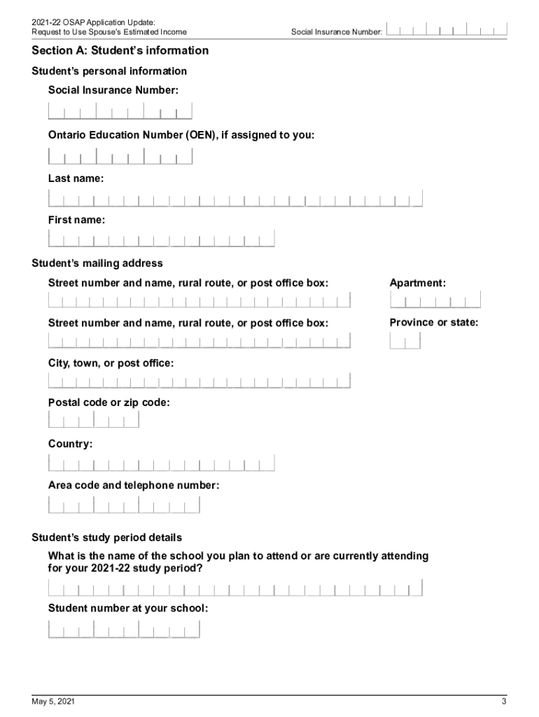 Fillable Online OSAP Application Update: Request to Use Spouse s ...