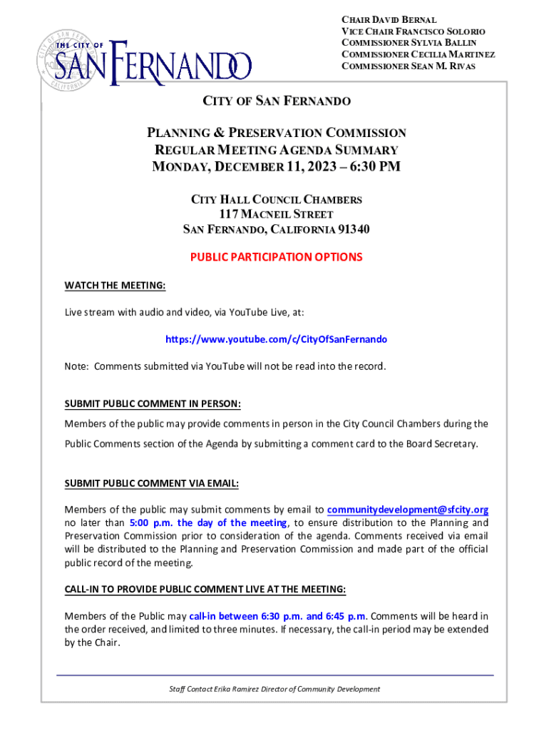 Fillable Online 12-11-2023 PPC Agenda & Packet - City of San Fernando ...