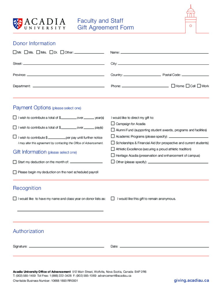 Fillable Online www2 acadiau HOW TO: How to Request a Gift Agreement ...