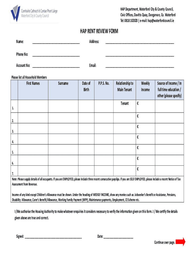Fillable Online HAP RENT REVIEW FORM Fax Email Print - pdfFiller