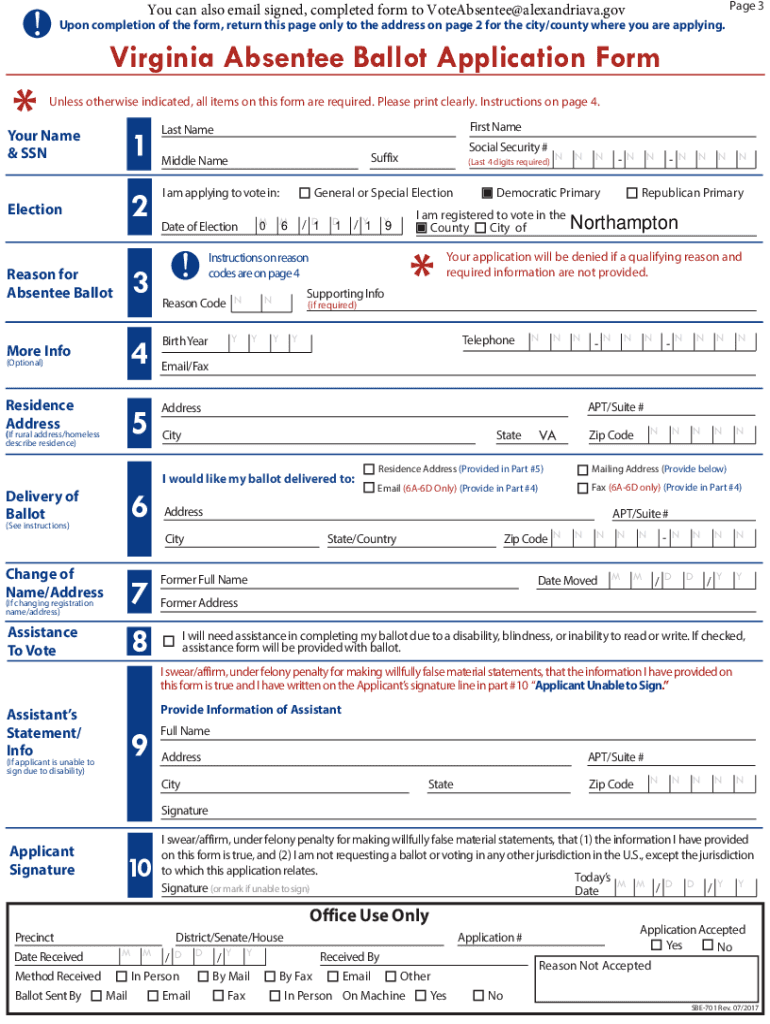 Fillable Online Virginia Absentee Application Fax Email Print - pdfFiller