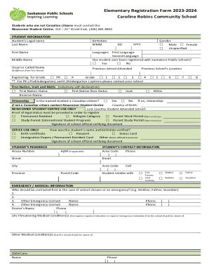 Fillable Online Elementary Registration Form 2023-2024 Caroline Robins ...