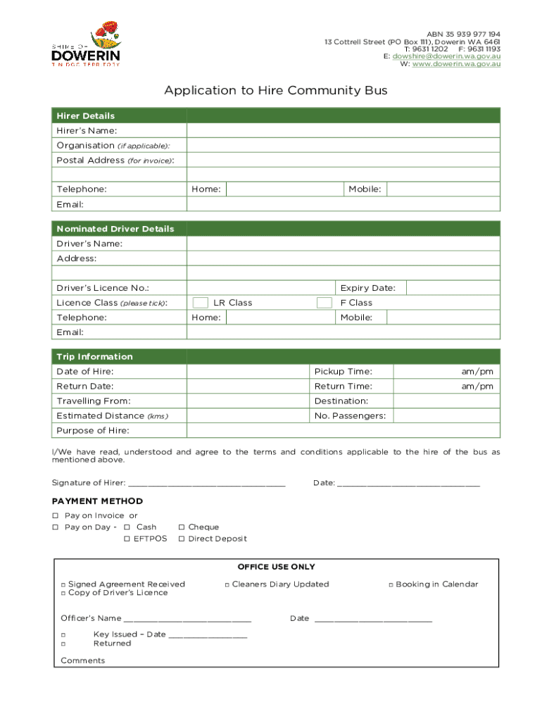 Fillable Online Bus - Hire Agreement Fax Email Print - pdfFiller