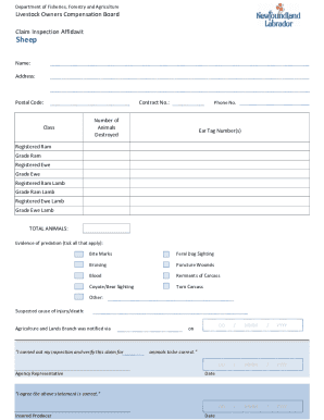 Fillable Online Livestock Owners Compensation Board Claim Inspection ...