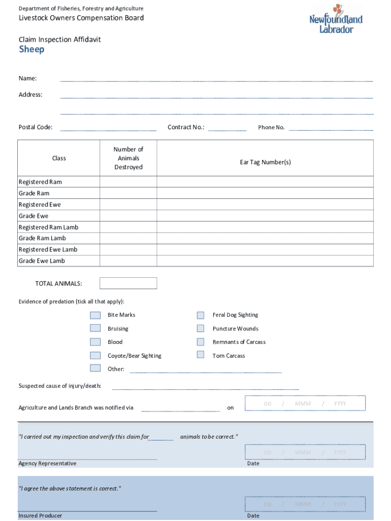 Fillable Online Livestock Owners Compensation Board Claim Inspection ...