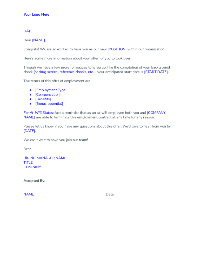 Fillable Online Informal/Casual Offer Letter Template Fax Email Print ...