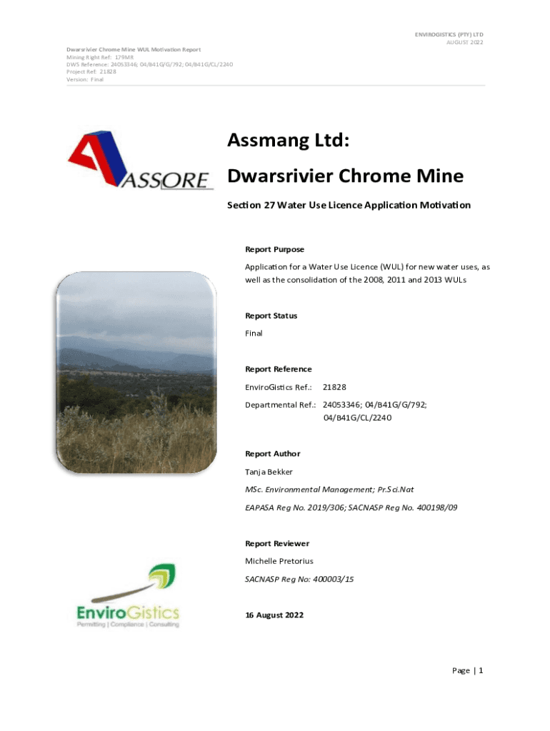 Fillable Online Dwarsrivier Chrome Mine WUL Motivation Report Fax Email ...