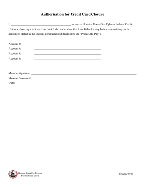 Fillable Online Authorization for Credit Card Closure Fax Email Print ...