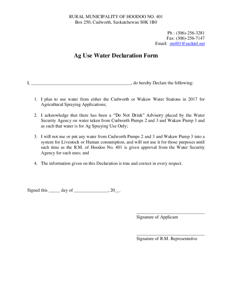 Fillable Online Rural Municipality of Hoodoo No 401 in Cudworth, SK ...
