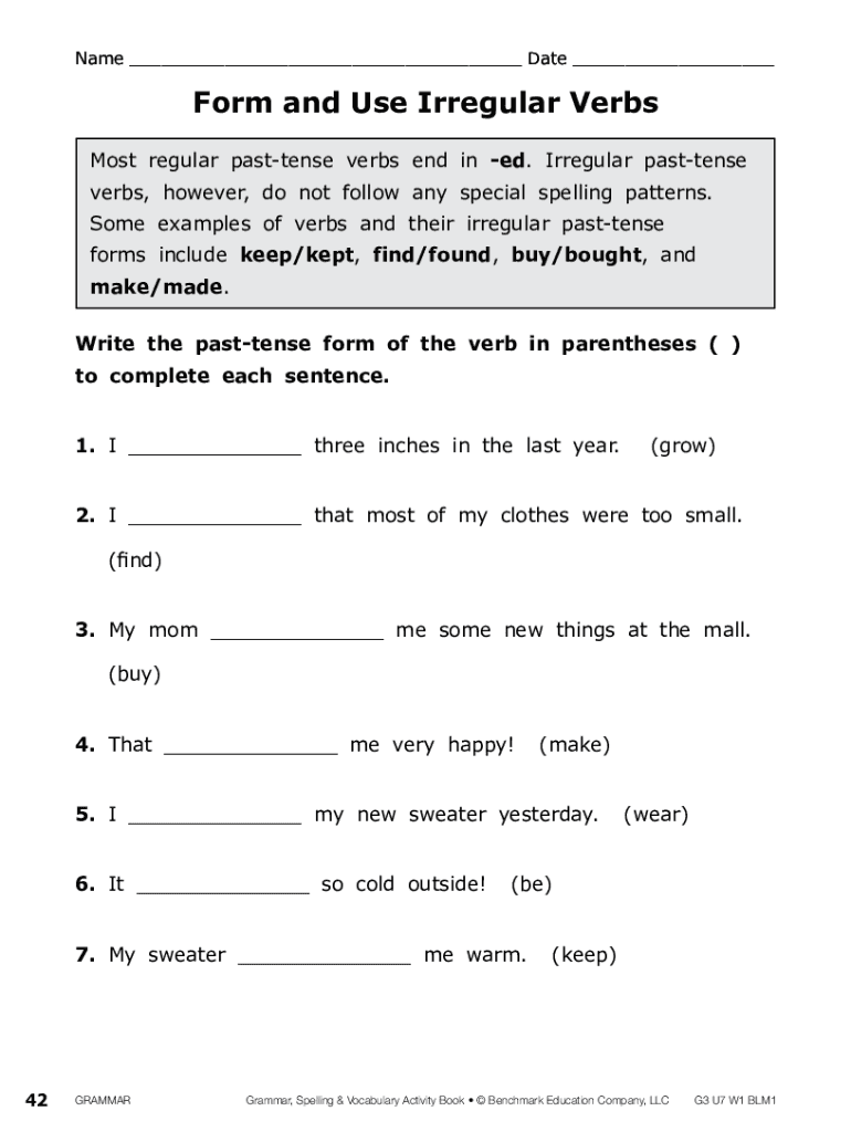 Fillable Online ANSWER: Verbs with regular and irregular past tense ...