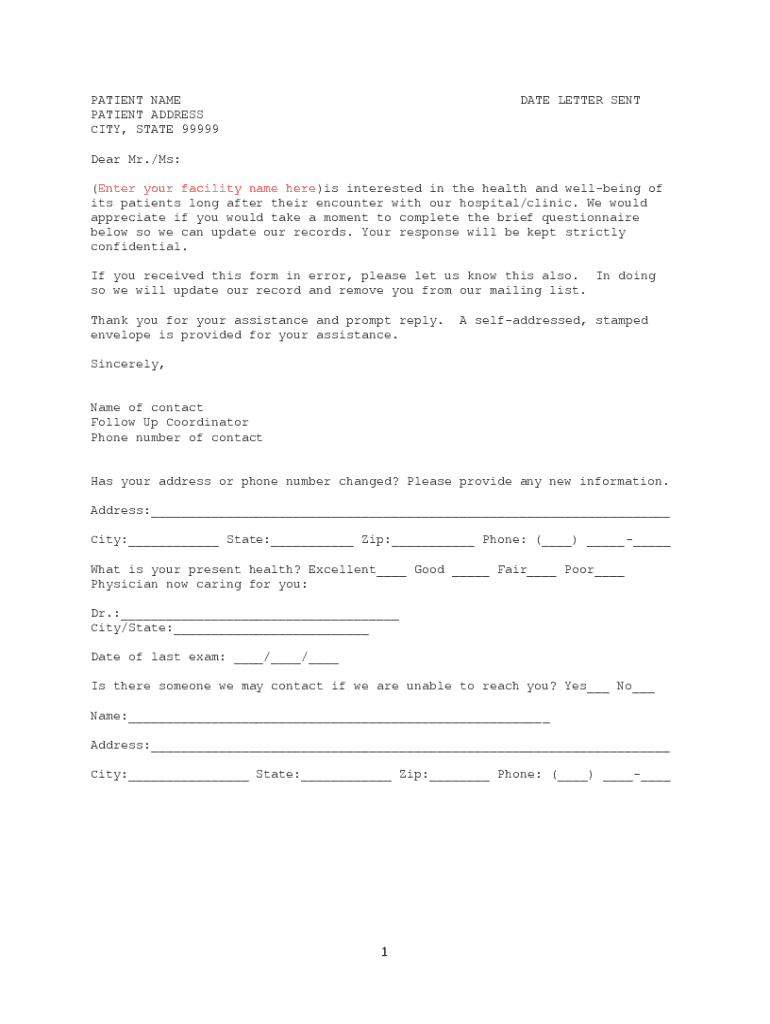 Fillable Online Template Letter to Patient Secondary Contact. patient ...