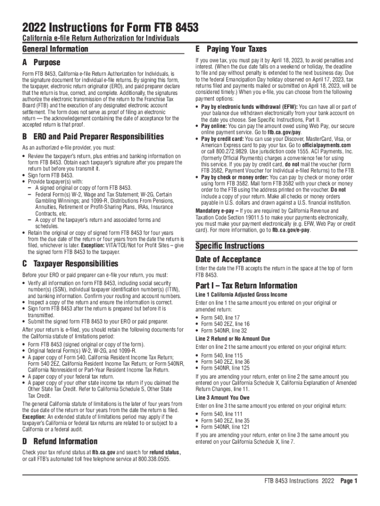 Fillable Online 2022 Instructions for Form FTB 8453 California e-fle ...