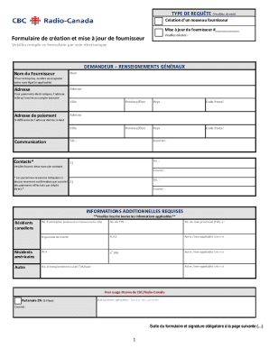 Remplissable En Ligne Formulaire de cration et misejour de fournisseur ...