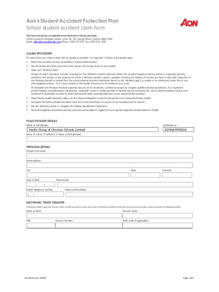 Fillable Online Student Accident Claim Report Form Fax Email Print ...