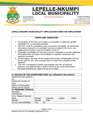 Fillable Online lepelle-nkumpi municipality application form for ...