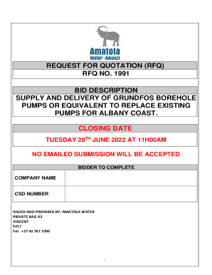 Fillable Online For the Supply of Submersible Pumps Fax Email Print ...