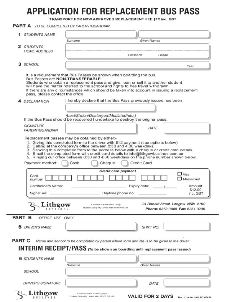 Fillable Online If the Bus Pass should be recovered I undertake to destroy the original pass Fax ...
