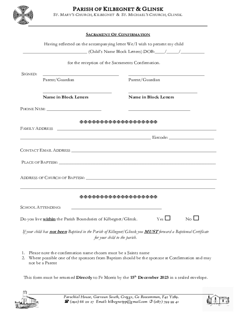 Fillable Online Confirmation Application Form - Kilbegnet & Glinsk ...