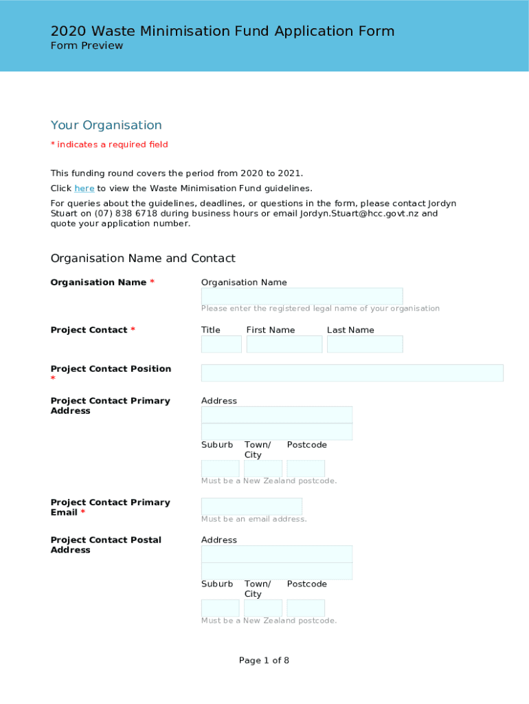 Fillable Online Waste Minimisation Large Project Fund Application Form ...