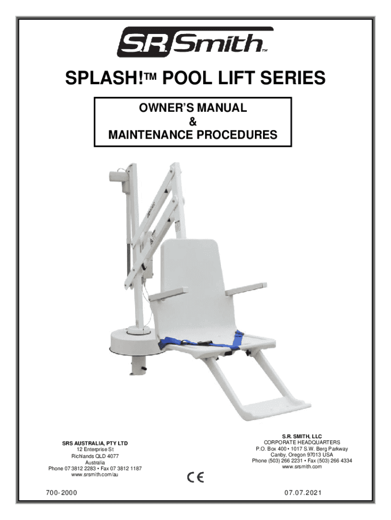Fillable Online EZ Lift Series - EZ 2 Manual Pool Lift by Aqua Creek ...