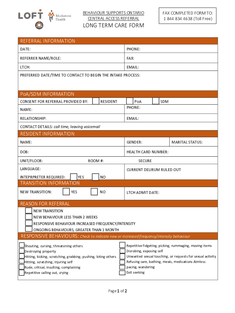 Fillable Online LONG TERM CARE FORM Fax Email Print - pdfFiller