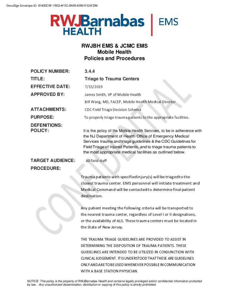 Fillable Online RWJBH EMS & JCMC EMS Mobile Health Policies and Procedures Fax Email Print ...