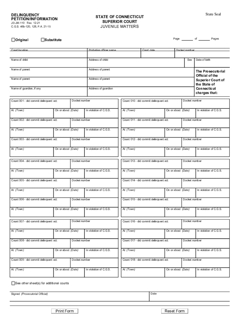 Fillable Online jud state ct DELINQUENCY PETITION/INFORMATION Fax Email ...