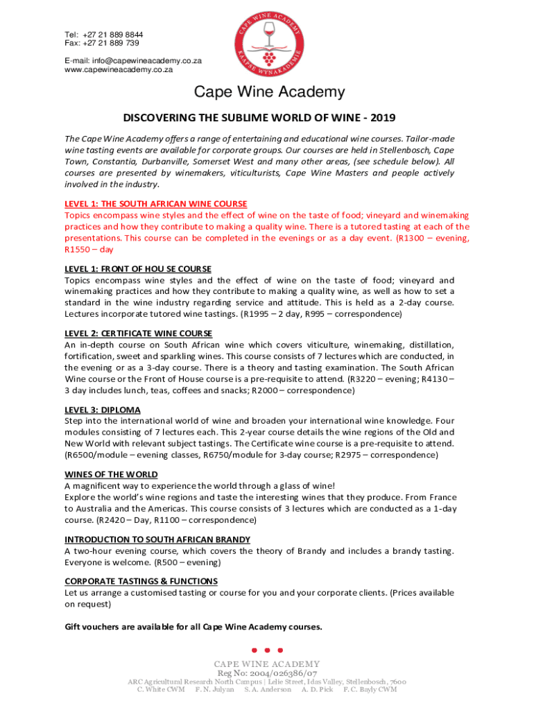 Fillable Online Cape Wine Academy goes ONLINE with the South African ...