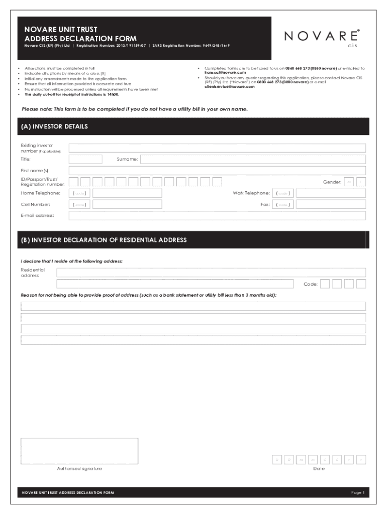 Fillable Online NOVARE UNIT TRUST STATIC DETAILS CHANGE FORM Fax Email ...