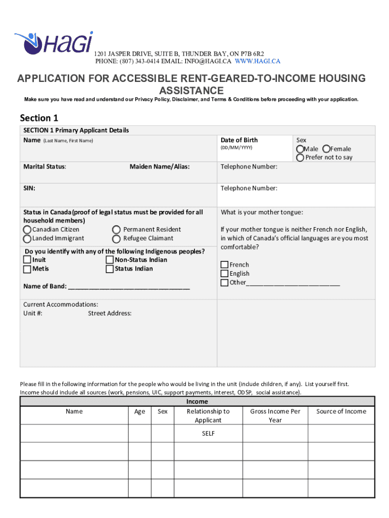 Fillable Online application for accessible rent-geared-to-income ...