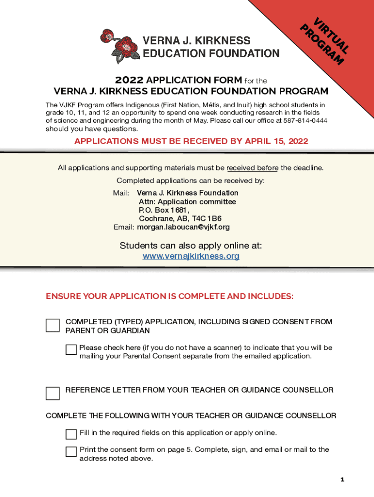 Fillable Online VJKF Scholarship for Indigenous High School Students ...