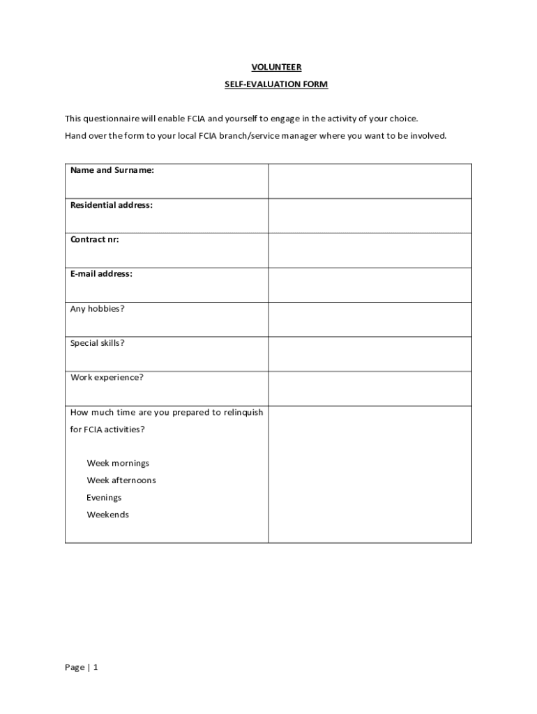 Fillable Online volunteer self-evaluation form Fax Email Print - pdfFiller
