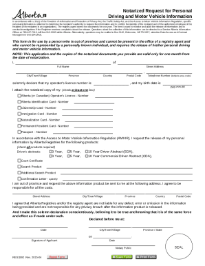 Fillable Online Notarized Request for Personal Driving and Motor ...